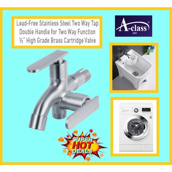 A-Class 304 Stainless Steel 2 Head 1 in 2 out Two Way Water Washer Tap ...