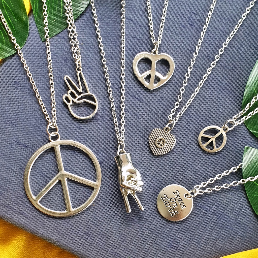 Peace Sign Charm Chain Necklace - Hippie Trippy Summer Boho Peace ...