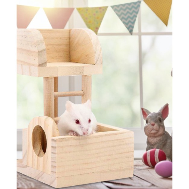 Hamster Wooden House with Ladder / Wooden Hamster Platform House ...