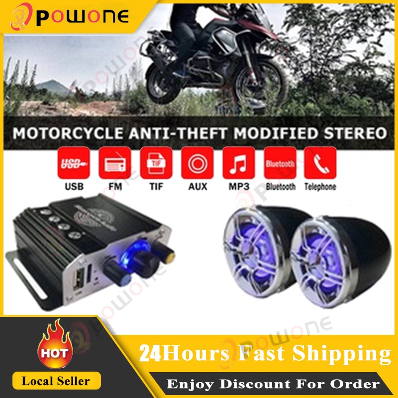 12V Waterproof Motorcycle Bluetooth Audio Sound System Radio MP3 Player ...