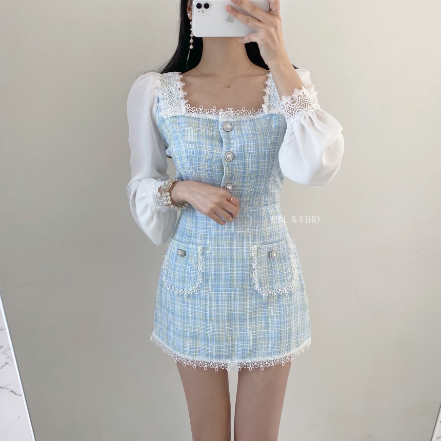 Lace Tweed One Set (Korean Tweed Dress Import) | Shopee Philippines