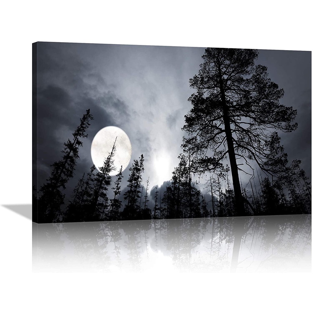 Moon Canvas Wall Art Black and Decorite Wall Art Moon Forest Artwork ...