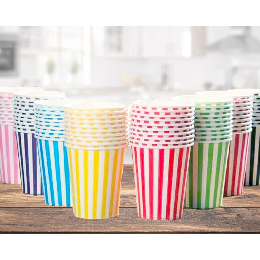 10pcs Colorful Stripe Paper Cups with Stripe Disposable - Ivypartyneeds ...