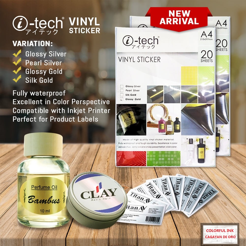 Itech Waterproof Printable Vinyl Sticker 20 Sheets/Pack A4 Size for Inkjet Printer DYE INK ...