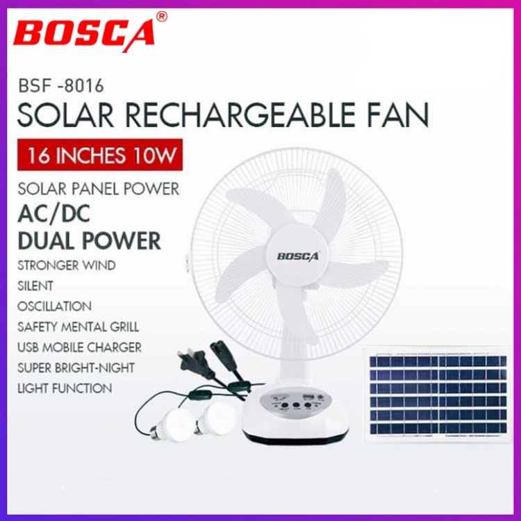 BOSCA 12"-16" AC DC Solar Recahrgeable Fan Desk With Led Light | Shopee ...
