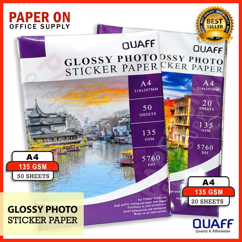 QUAFF Glossy Photo Sticker A4 135gsm (50 sheets & 20 sheets) | Shopee ...