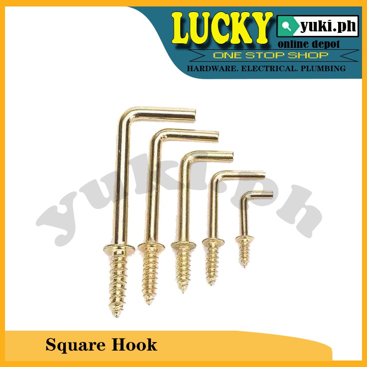 BRASS PLATED STEEL SCREW IN SQUARE HOOK (GOLD COLOR) 3/4"/ 1"/ 1-1/4 ...
