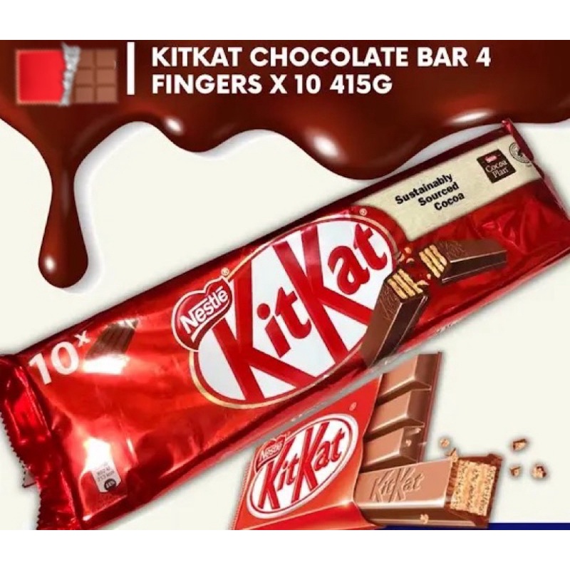 KITKAT 4 FINGERS CHOCOLATE COATED WAFER 10 PACK | Shopee Philippines