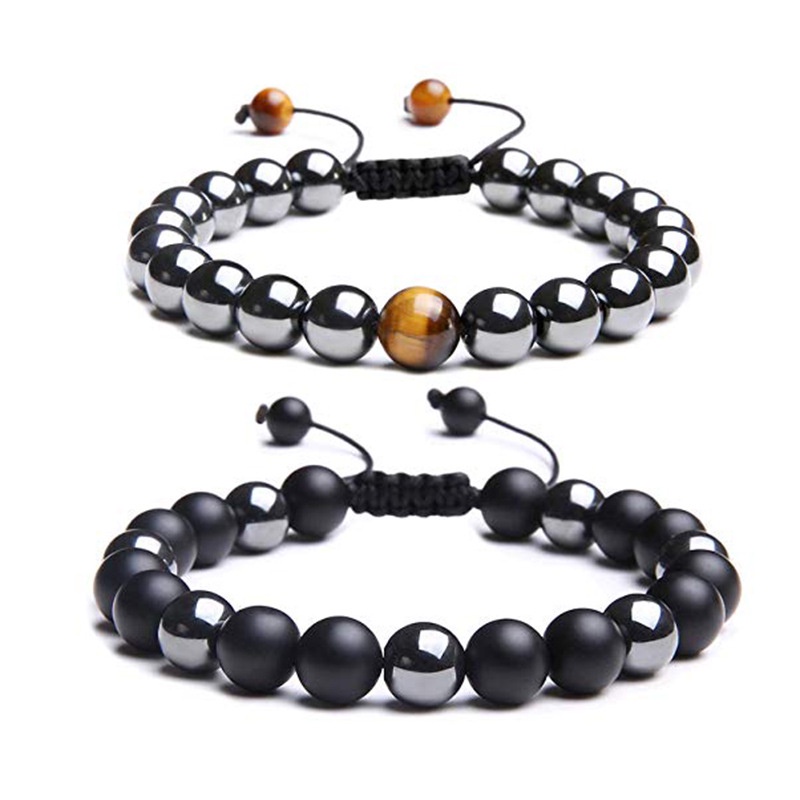 2 Pieces Men Natural Stone Handmade Adjustable Cord Beaded Bracelet ...