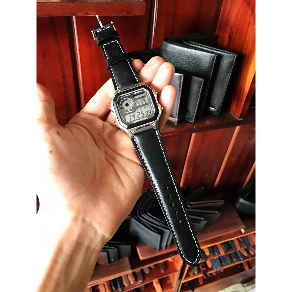 Casio ae1200 whd black leather watch strap with buckle | Shopee Philippines