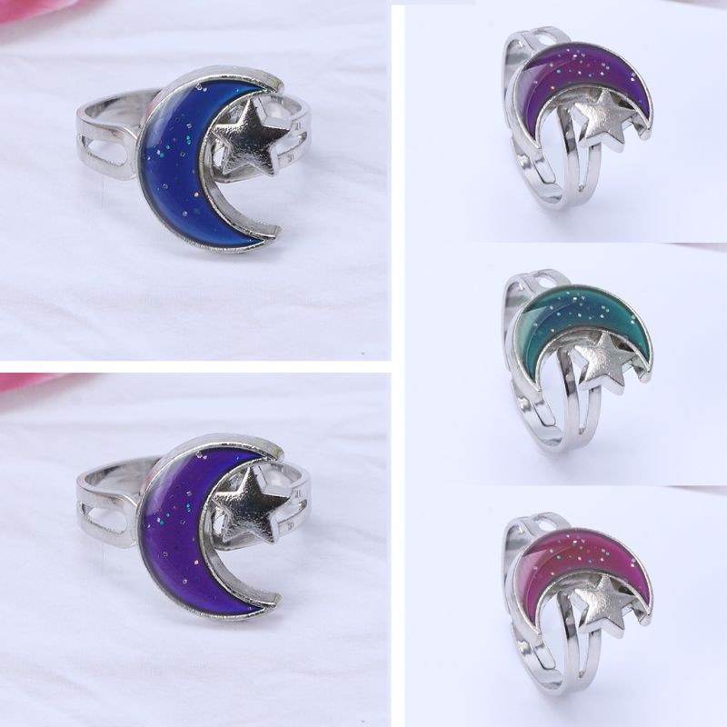 SENG♥Moon Star Shape Color Change Mood Ring Emotion Feeling Ring ...