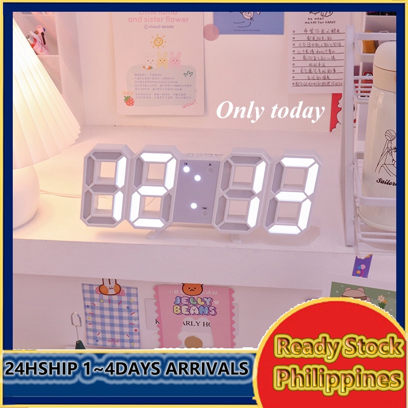 Digital Clock Wall Clock LED Modern 3D Smart Alarm Clocks Display Desk ...