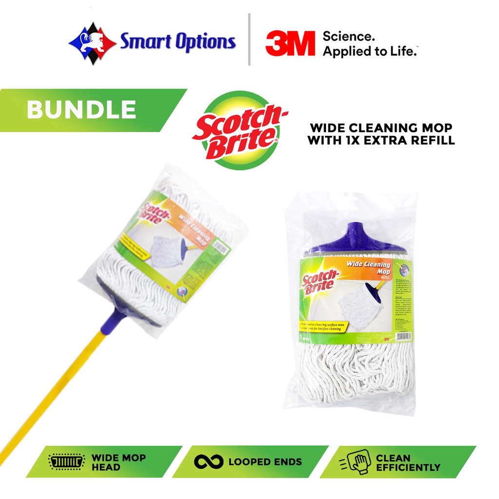 3M SCOTCH-BRITE™ WIDE CLEANING MOP PLUS 1X EXTRA REFILL | Shopee ...