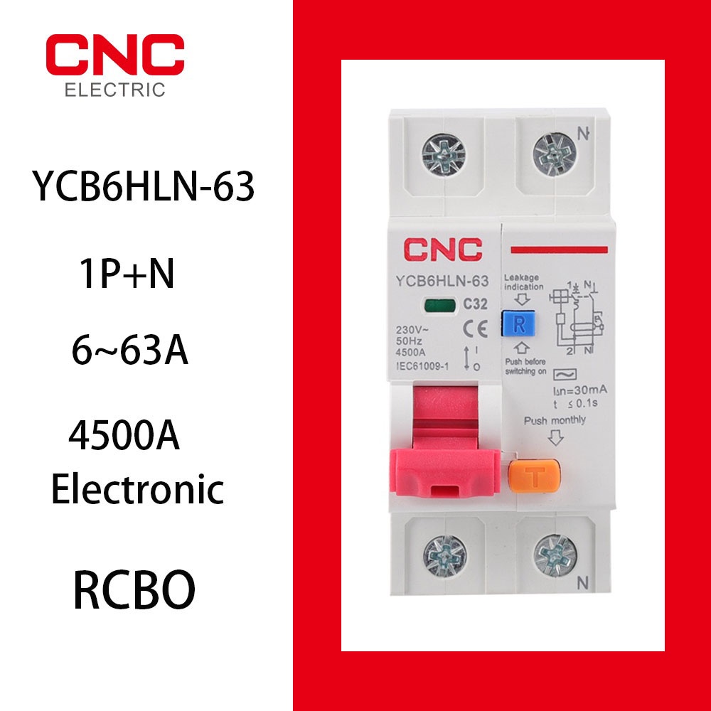 CNC 230V 50/60 HZ RCBO 6/10/16/20/25/32/40/50/63A MCB 30mA Residual ...