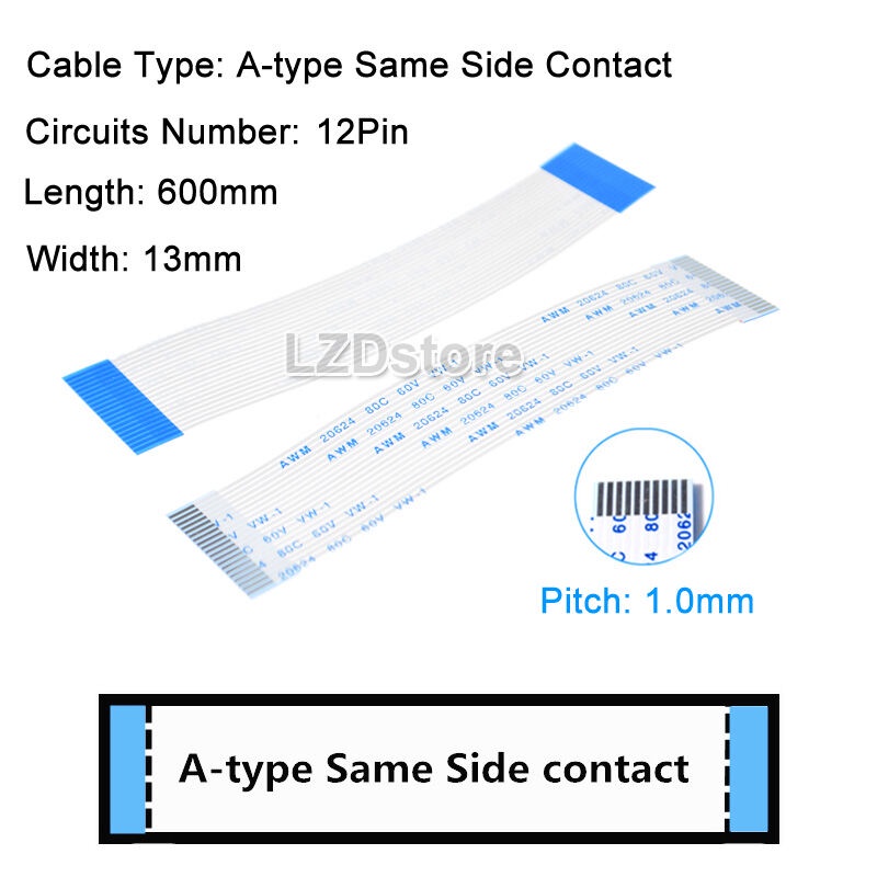 1pc FPC Ribbon Flexible Flat Cable Pitch 1.0mm Length 600mm A-type Same ...