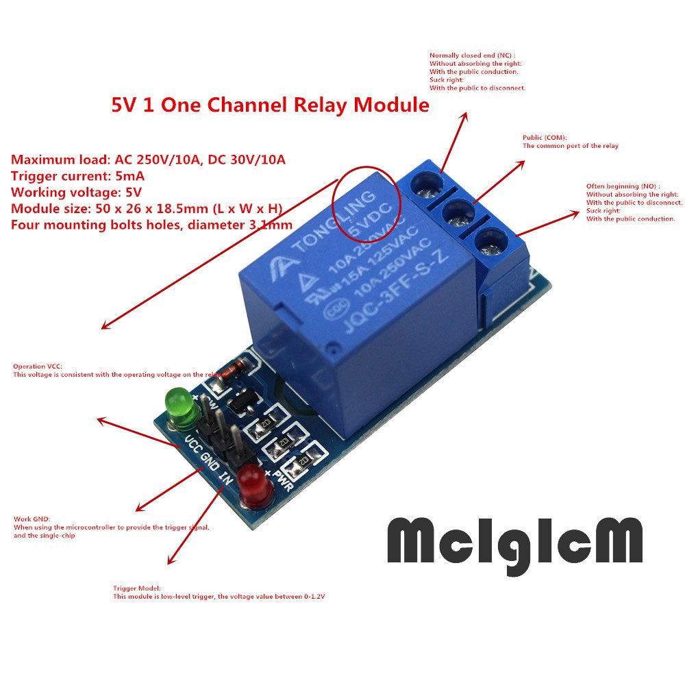 5pcs Modul 5V Relay 1 Saluran AC 250V / 10A, DC 30V / 10A untuk Kontrol ...