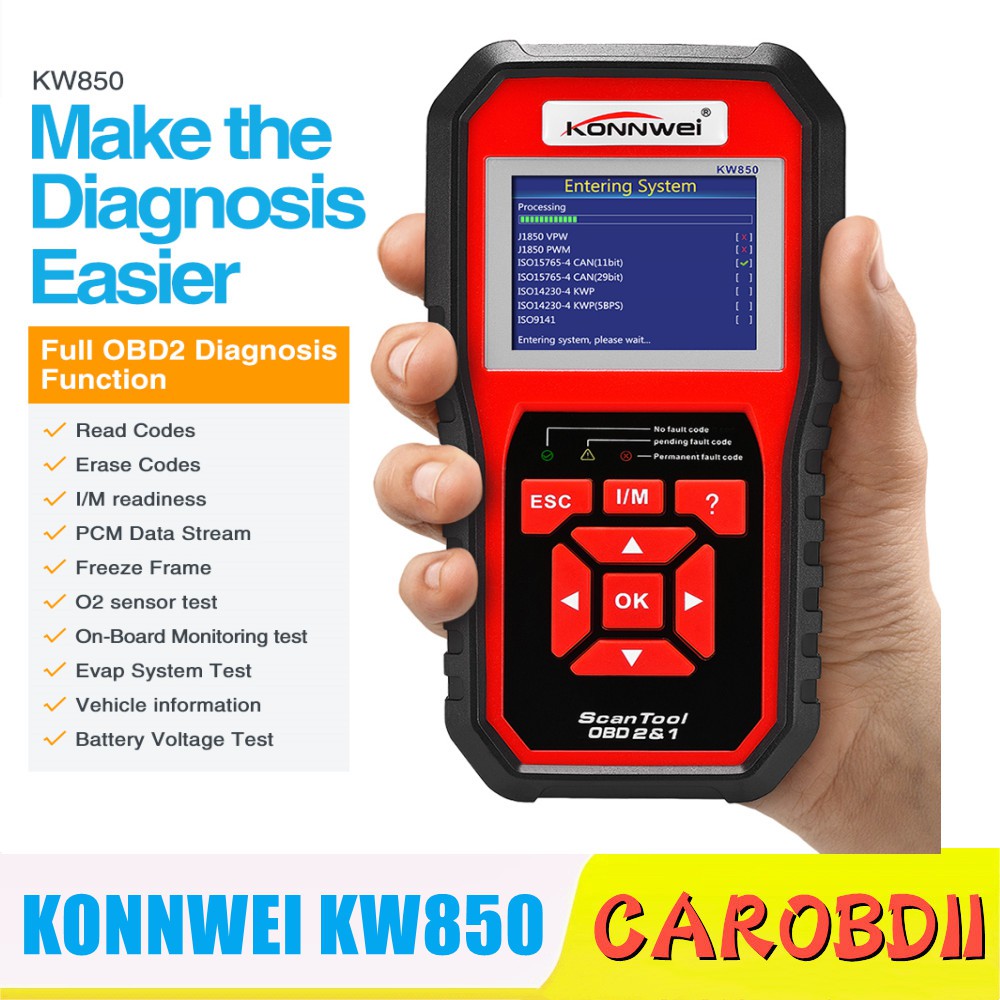 KONNWEI KW850 full OBD2 Car Diagnostic Tools OBD 2 Auto Scanner Check Engine O2 sensor Battery ...