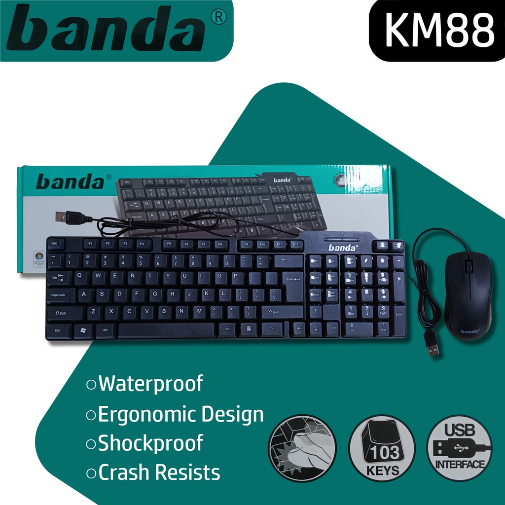 Banda KM88 Standard Keyboard & Mouse Combo (Ergonomic design) | Shopee ...