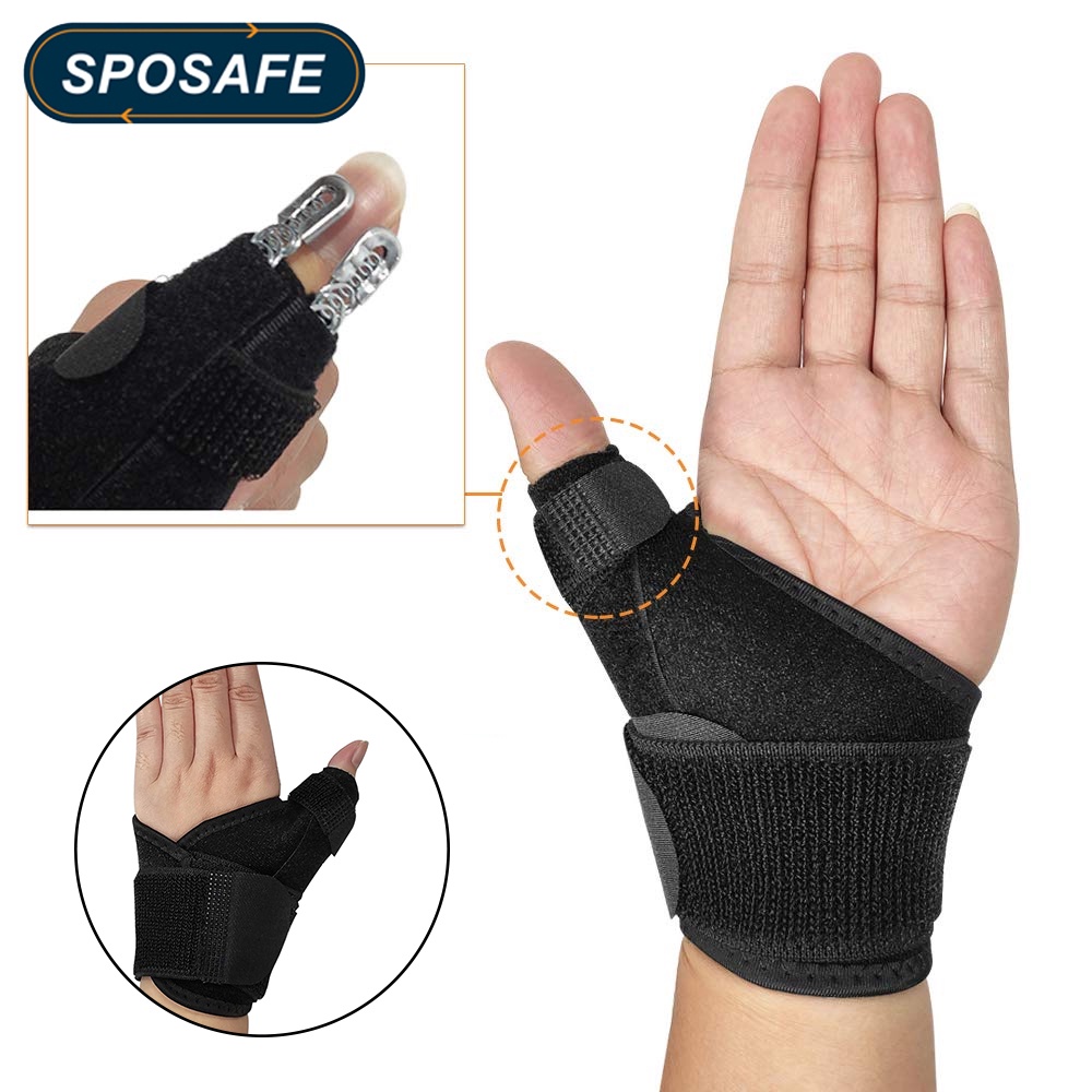 SPOSAFE adjustable wrist wrap thumbs protect with bendable splint hand ...