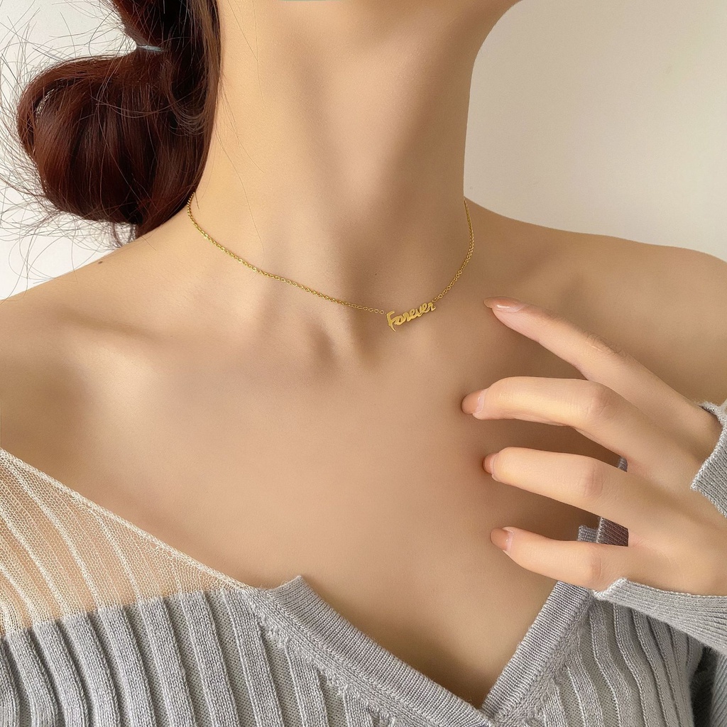 Forever Letter Hollow Necklace Titanium Steel Gold-Plated Simple ...