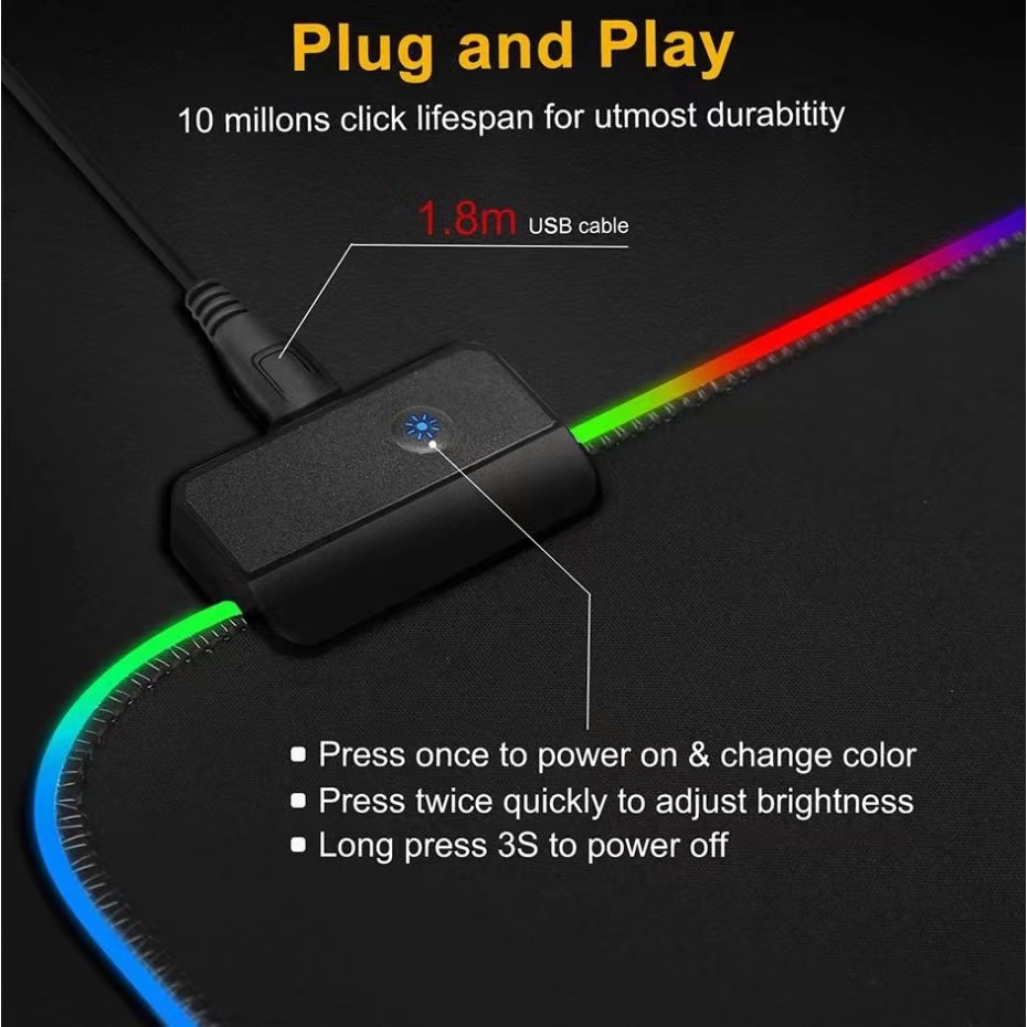 RGB Gaming Mouse Pad LED Large Mouse Pad Anti-Slip Rubber Base Computer ...