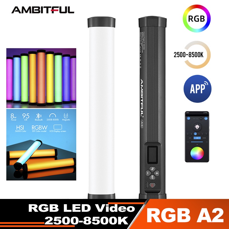 AMBITFUL A2 RGB 2500-8500K RGB LED Video Stick Tube Light APP Built-in Lithium Battery Magnetic ...