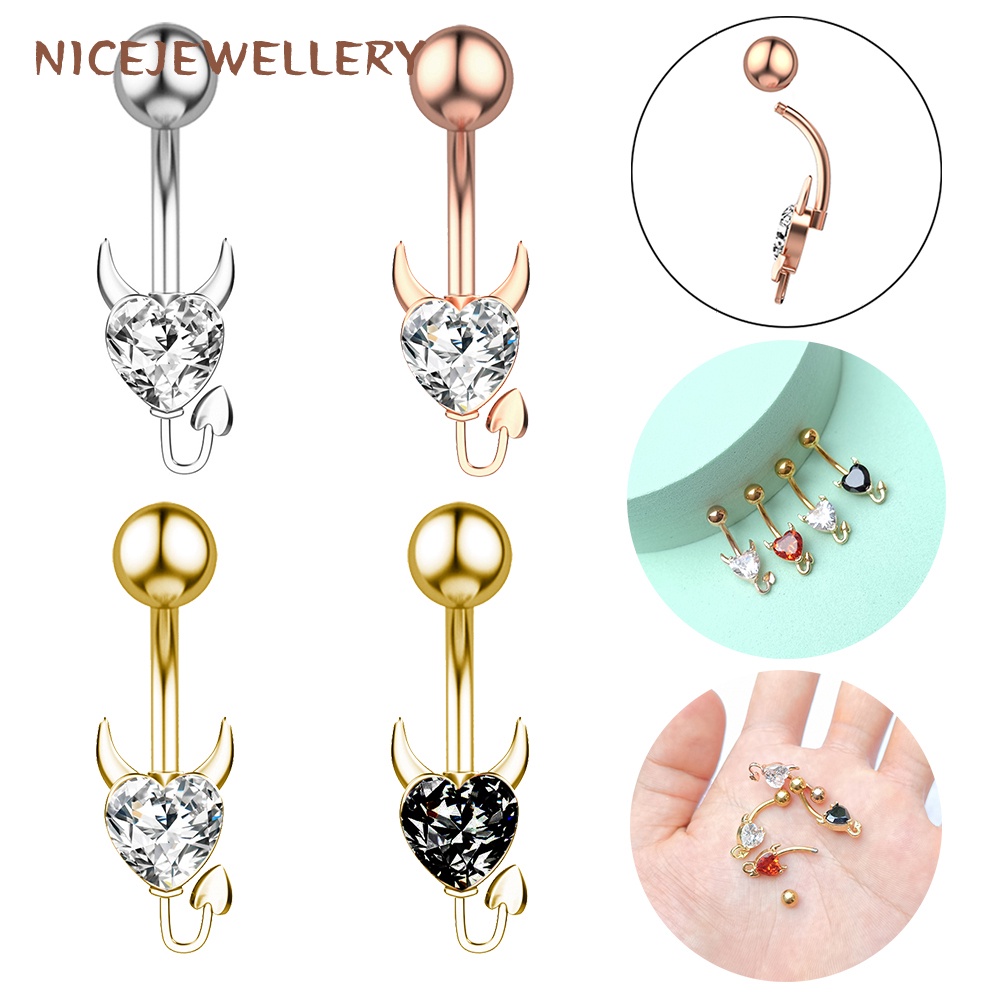 1 PC Punk Crystal Navel Piercings Rose Gold Anti Allergy Bellybutton ...