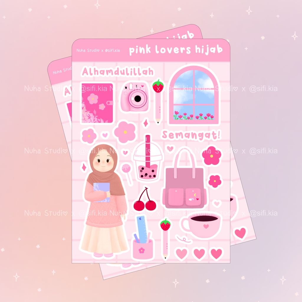 Pink Lovers Sticker Muslimah Islamic Spirit of Alhamdulillah Aesthetic ...