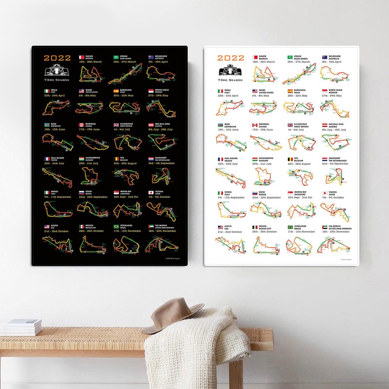 2022 Formula Grand Schedule Map Canvas Painting F1 Racing Car Prix ...