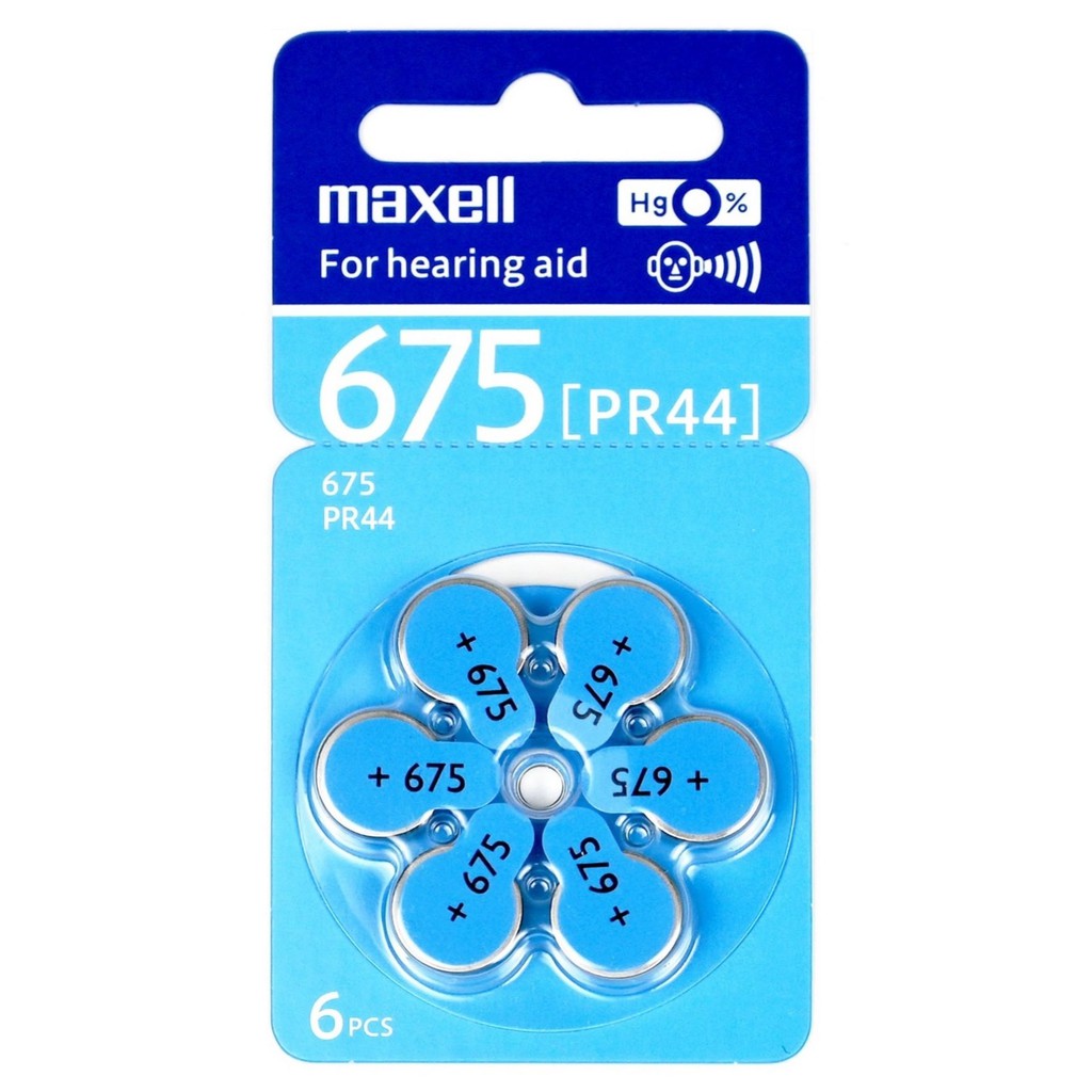 Maxell PR44 675 A675 Battery [6 pcs] Zinc Air 1.45V Blue Size P675 ZA675 DA675N AC675 | Shopee ...