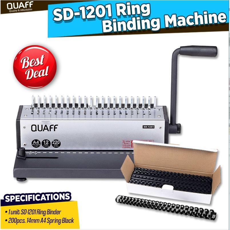 Promo Package - QUAFF Ring Binding Machine Sd-1201 + 200 Pcs 14mm Black ...