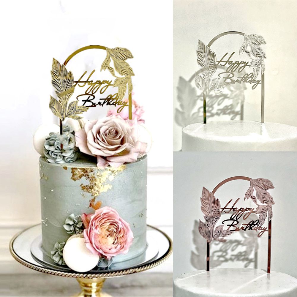 Laser Engraved Leaves Arch Happy Birthday Cake Topper Party Cake ...