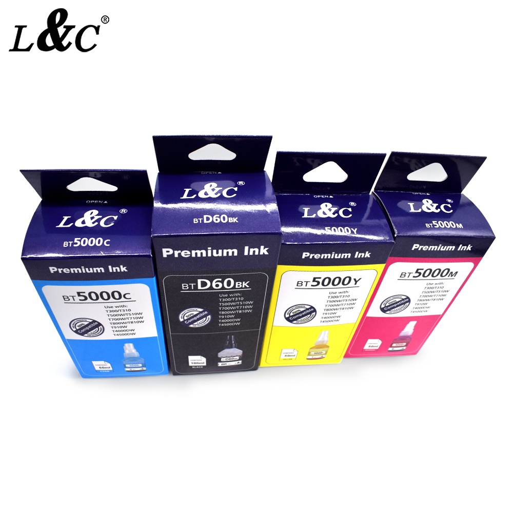 L&C 1Set Ink Set BT5000 D60 BK Dye Ink For Brother Printer DCP-T310 ...