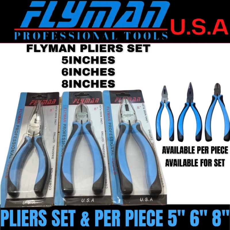 FLYMAN USA | 8" Pliers | Longnose / Cutter / Jaw (per piece) | Shopee ...