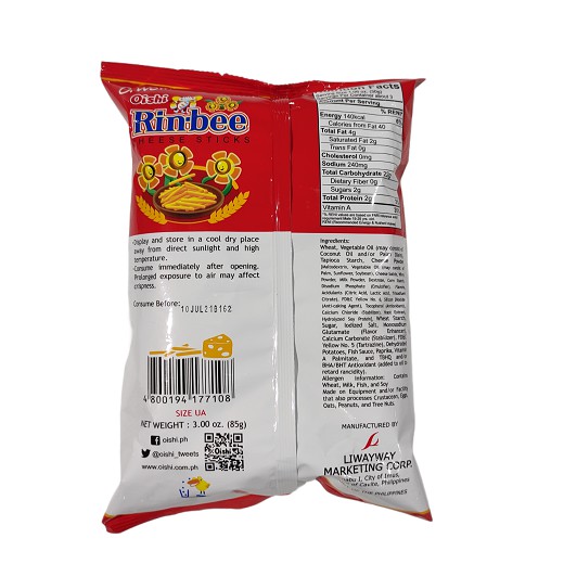 Oishi Rinbee Cheese Sticks 85g | Shopee Philippines