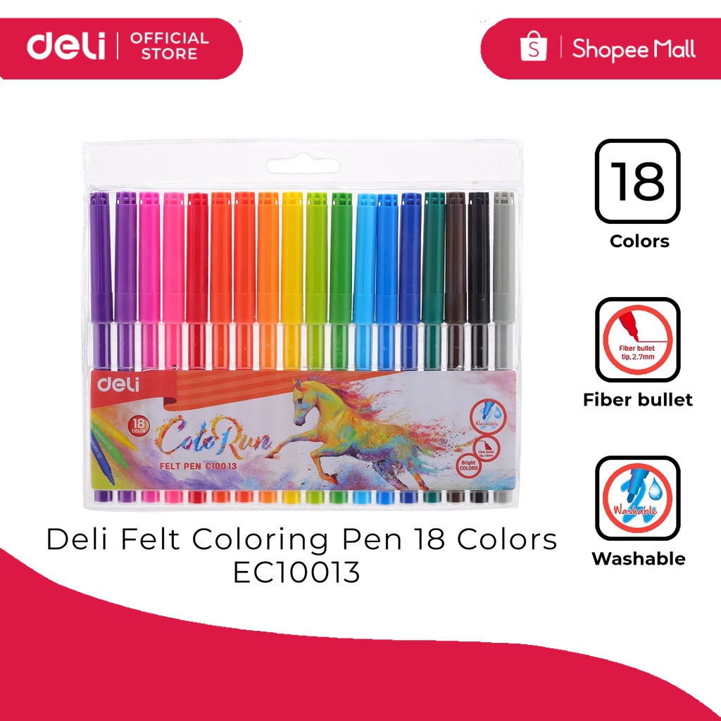 Deli EC10013 - Color Run Felt Pen 18 colors (1SET) [7533C10013 ...