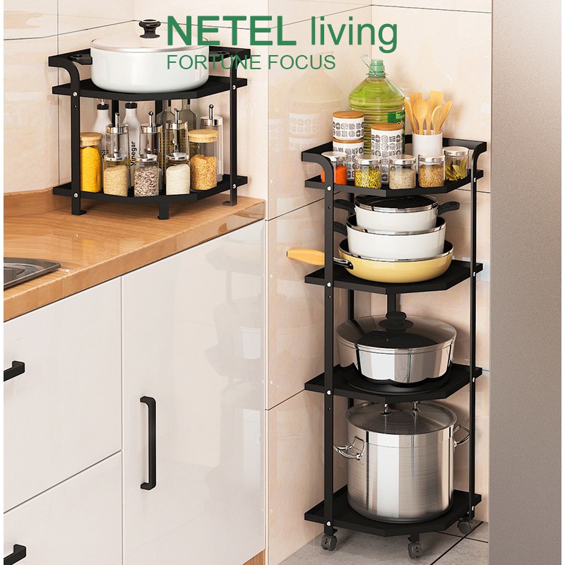 NETEL Kitchen Rack Corner Storage Rack Kitchen Trolley Cabinet Unber ...
