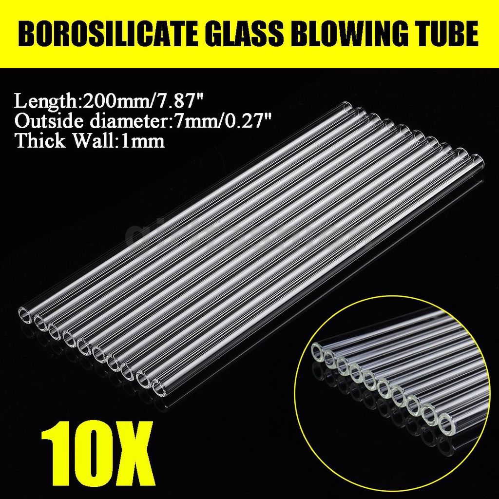 10Pc 200mm Transparent Tubes OD 7mm 1mm Thick Wall Borosilicate Glass ...