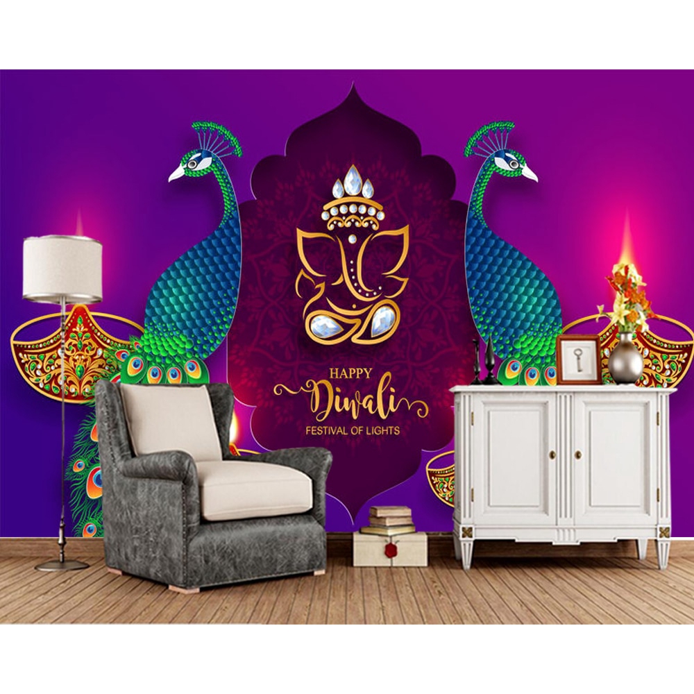 Diwali pattern indian style pearl peacock 3d wallpaper papel de parede ...