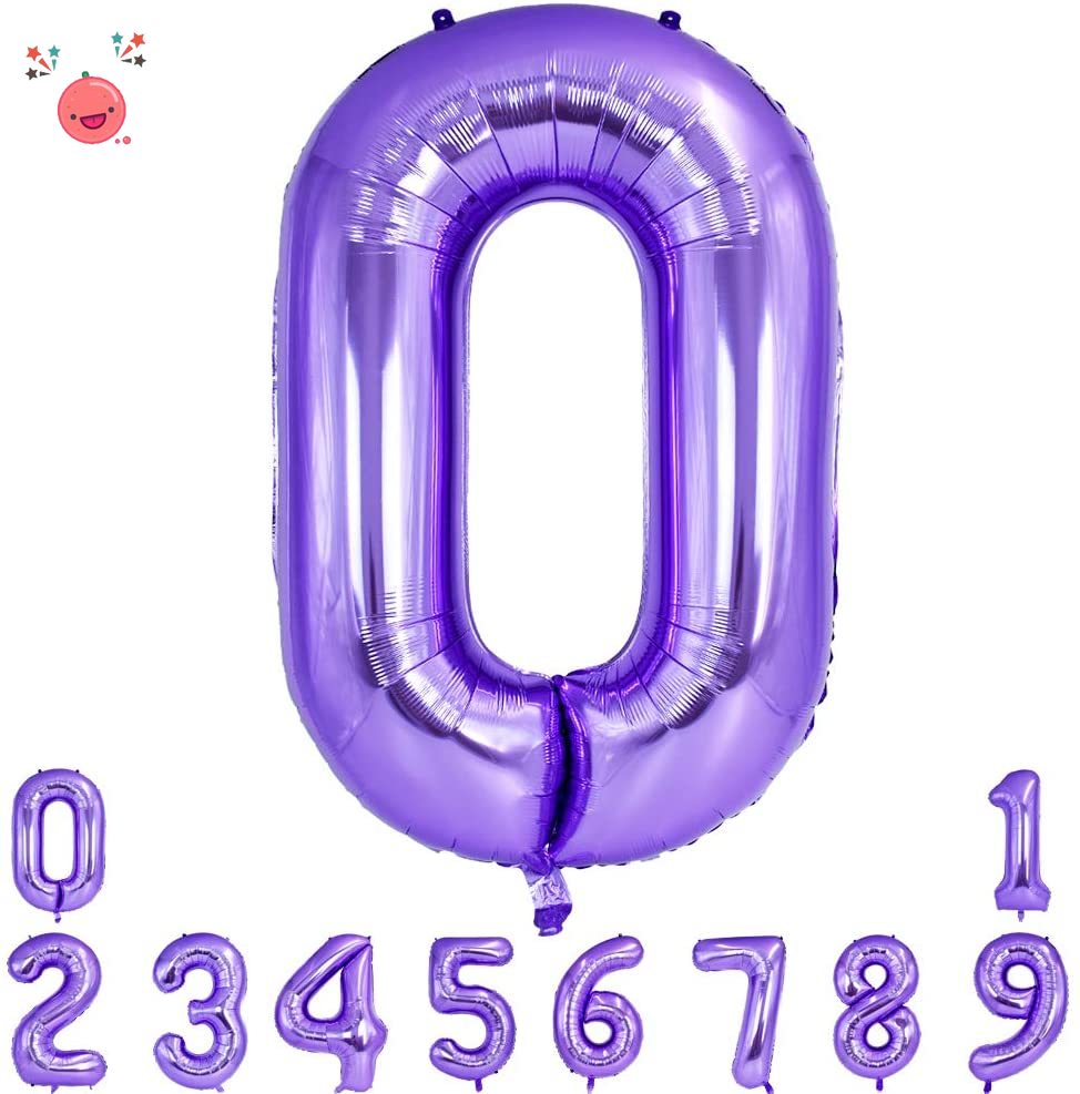 40 Inch Large Purple Numbers Balloons 0-9, Foil Mylar Big Number Balloons for Birthday Party ...
