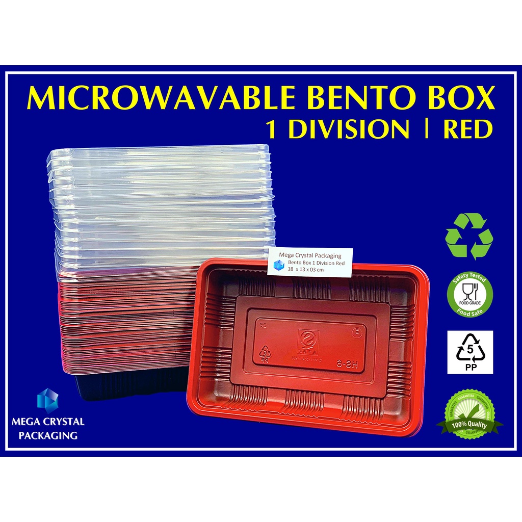 [ 50 Pcs. ] Microwavable Bento Box 1 Division Red inside / Black ...