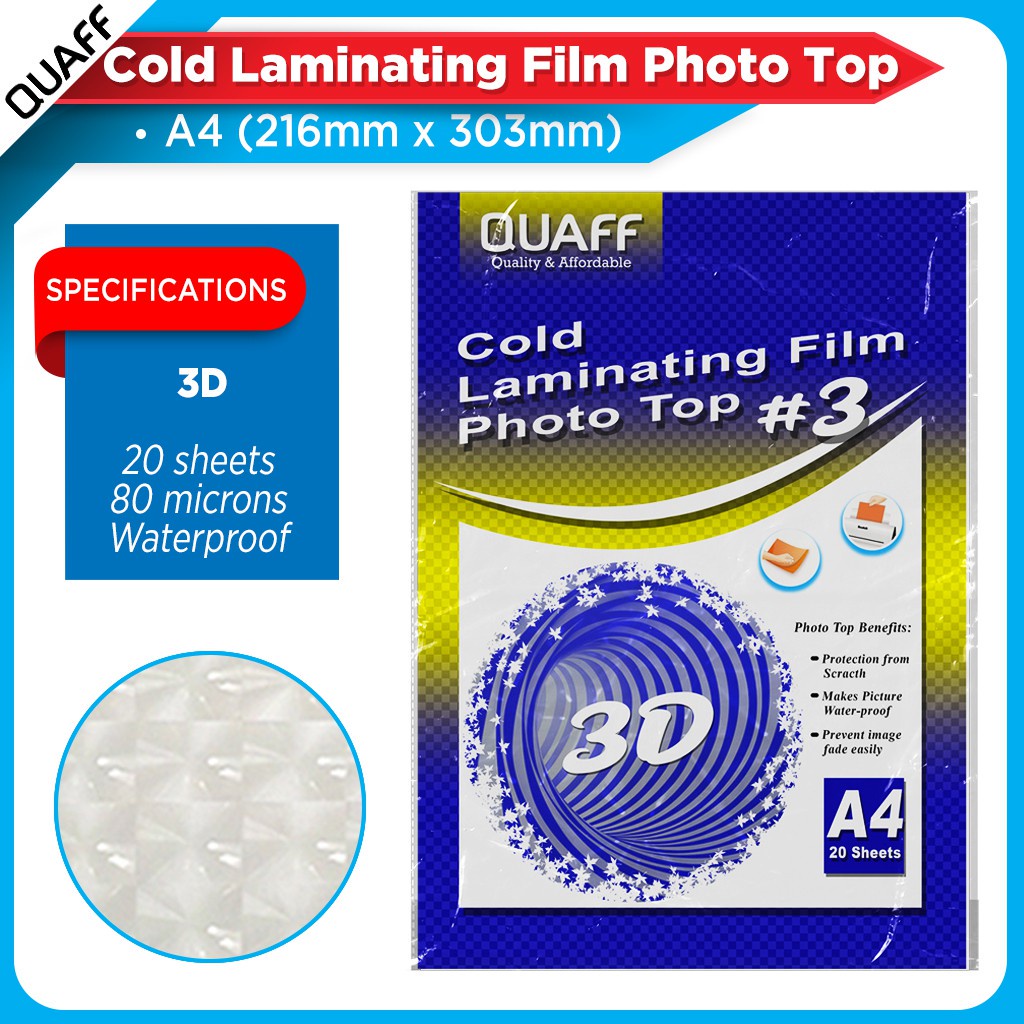 QUAFF Photo Top Cold Laminating Film A4 Size (20 pcs per pack) | Shopee ...