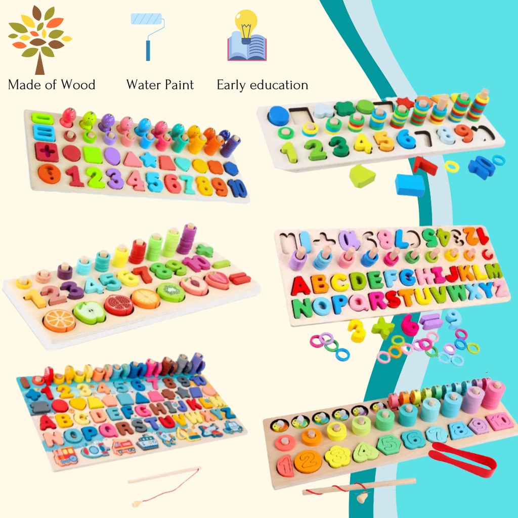 MNKC Plus 3in1 Wooden Alphabet Counting 5in1 4in1 ABC Number ...