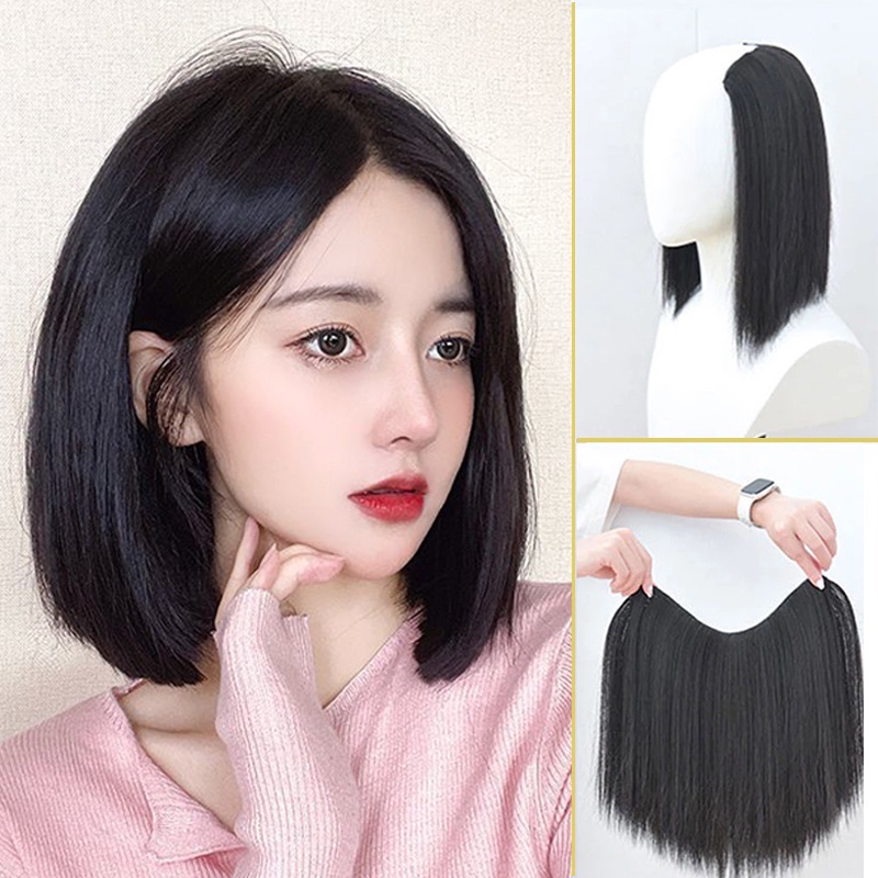 U Shape Hair Extension Clip One Piece 4 Clips Wig Short Straight Clip ...