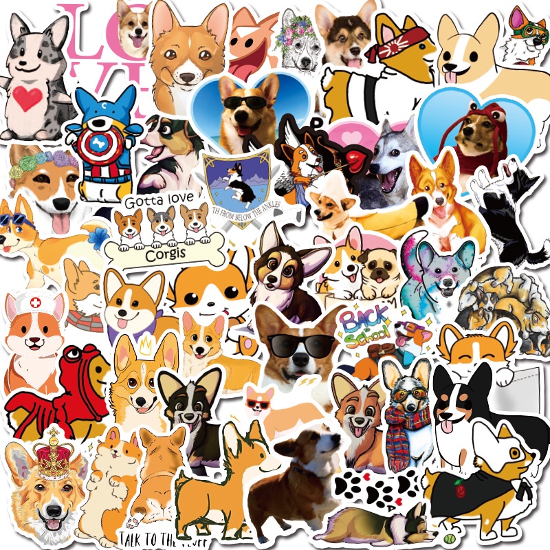 50 Pieces of Cute Cartoon Corgi Puppy Stickers Waterproof Stickers ...