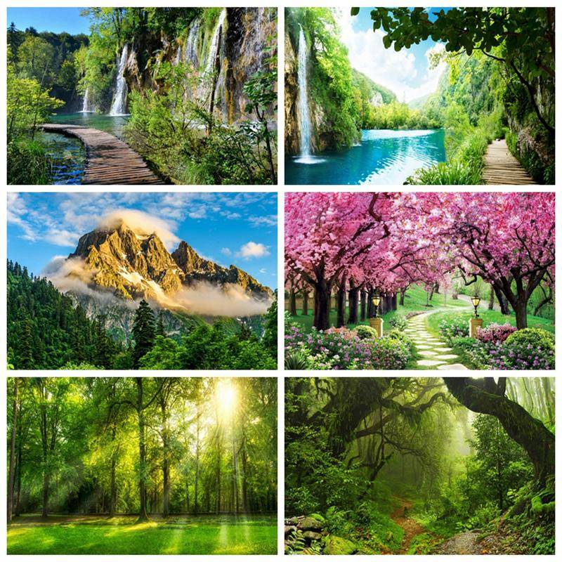 Forest Waterfall Natural Scenery 3D Photo Mural Jungle Living Room Sofa ...
