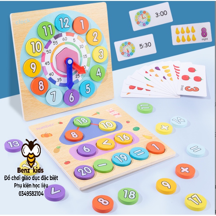 Wooden 2in1 digital clock board for children to learn math to tell the ...