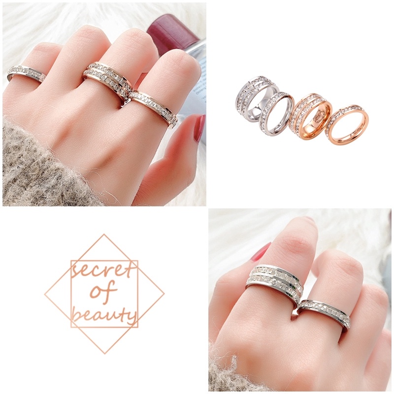 Korean Titanium Steel Single/Double Row Ring Simple Diamond Inlaid ...