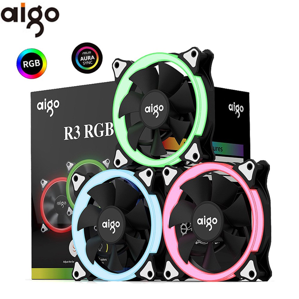 Aigo R3 120mm PC Case Fan Cooler Adjustable Aurora RGB Computer Cooling ...