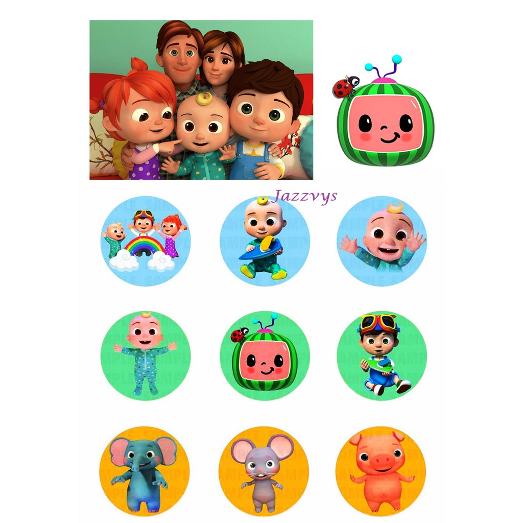 Cake Topper Cocomelon Cupcake Themed Toppers Coco Melon Design Printed ...